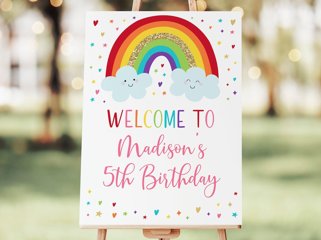Editable Rainbow Welcome Sign Rainbow Birthday Girls Rainbow Party Gold ...