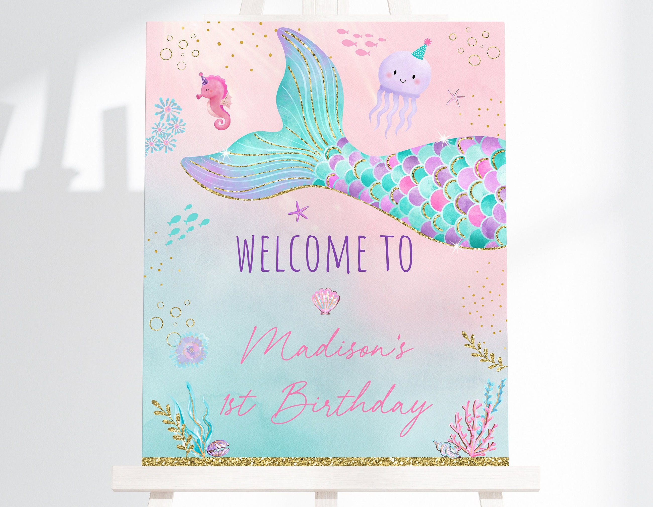 Editable Mermaid Birthday Welcome Sign Girls Mermaid Party - Etsy
