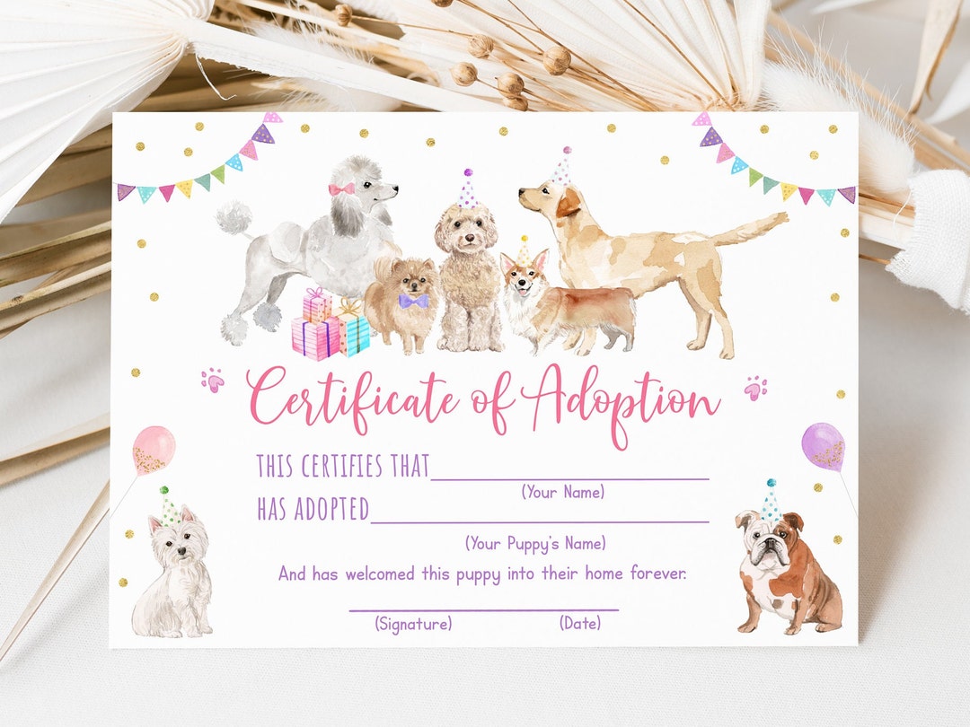 Puppy Certificate of Adoption Adopt A Puppy Let's Paw-ty Girl Puppy ...
