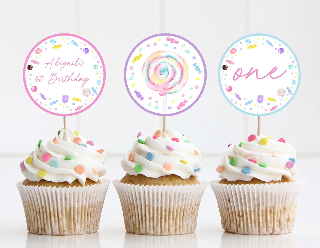 Editable Sweet Shop Birthday Cupcake Toppers Sweet One Candy - Etsy