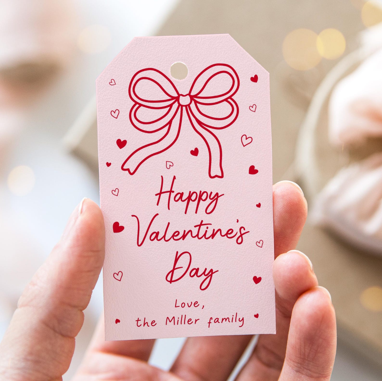 Editable Valentine's Day Tag Pink Red Bow Valentine Gift Tag Hand Drawn ...