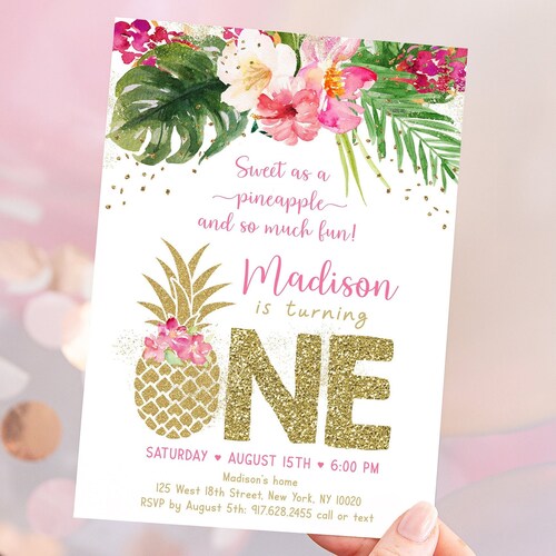 Editable Pineapple Birthday Milestone Sign Tropical Floral - Etsy