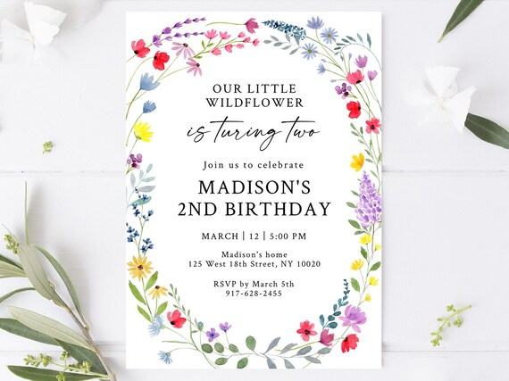 Editable Wildflower Birthday Invitation Little Wildflower Birthday ...