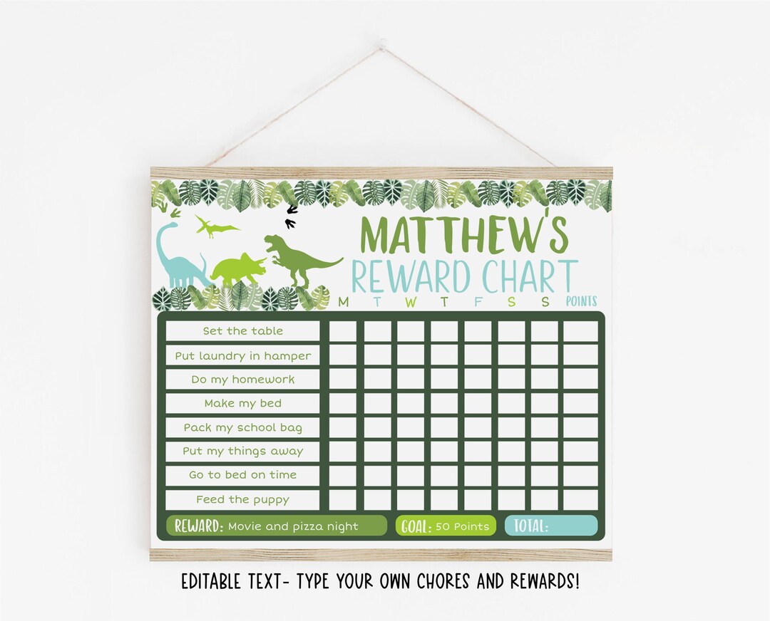 EDITABLE Dinosaur Reward Chart, Dinosaur Chore Chart, Dinosaur Behavior ...