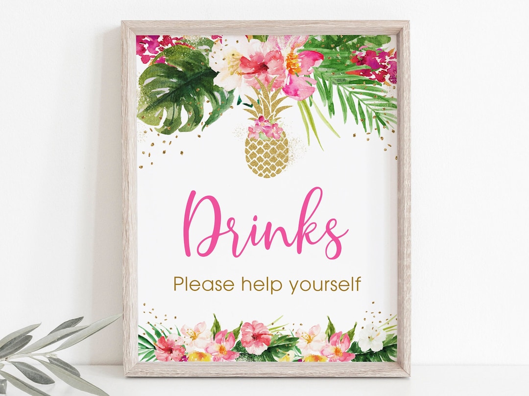 Pineapple Birthday Drinks Sign Party Sign Pineapple Birthday Tropical ...