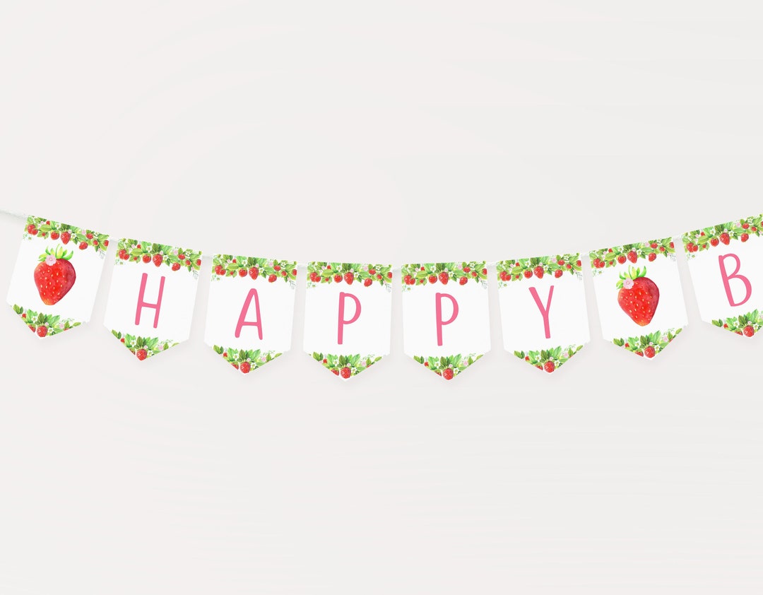 Editable Strawberry Birthday Banner Strawberry First Birthday Berry ...