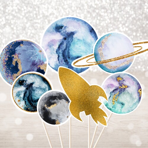 Galaxy Birthday Centerpiece Cake Toppers Cut Outs Outer Space - Etsy