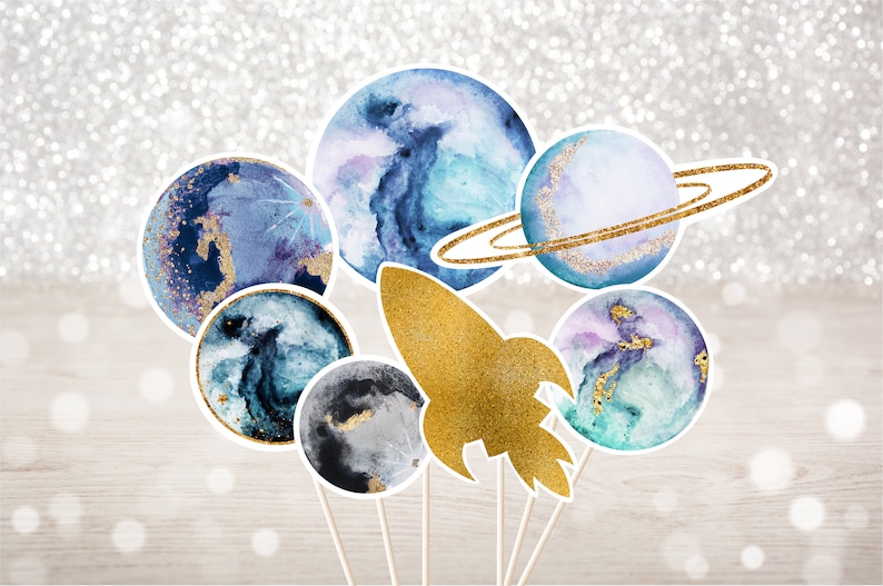 Galaxy Birthday Centerpiece Cake Toppers Cut Outs Outer Space - Etsy