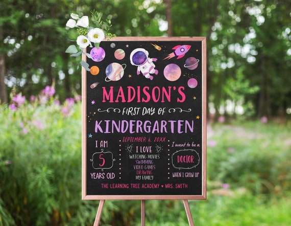 Editable First Day of Kindergarten Sign Pink Astronaut Outer - Etsy