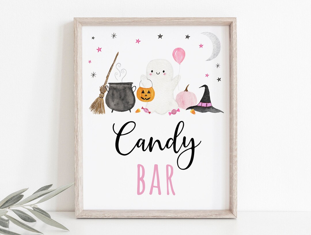 Ghost Halloween Candy Bar Sign Spooky One Halloween Birthday Pink Girl ...