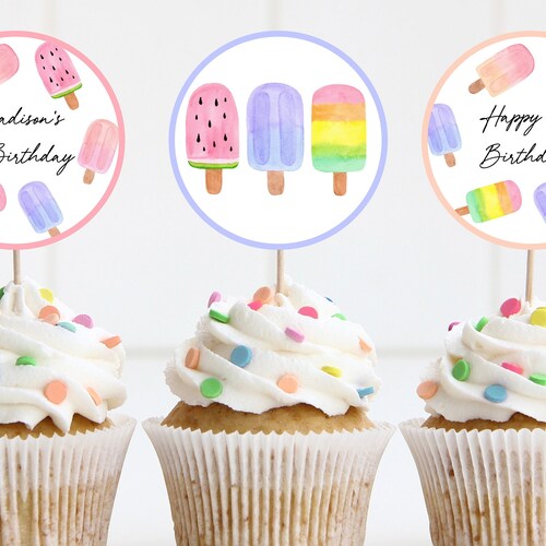 Editable Popsicle Birthday Cupcake Toppers Popsicle Party - Etsy