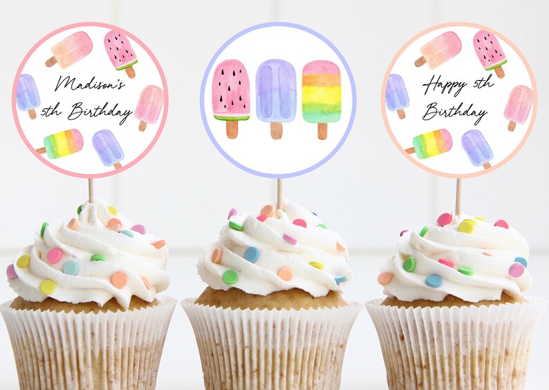 Editable Popsicle Birthday Cupcake Toppers Popsicle Party - Etsy