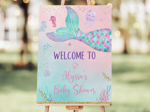 Mermaid Baby Shower Signs Personalized Welcome Sign Mosaic Board