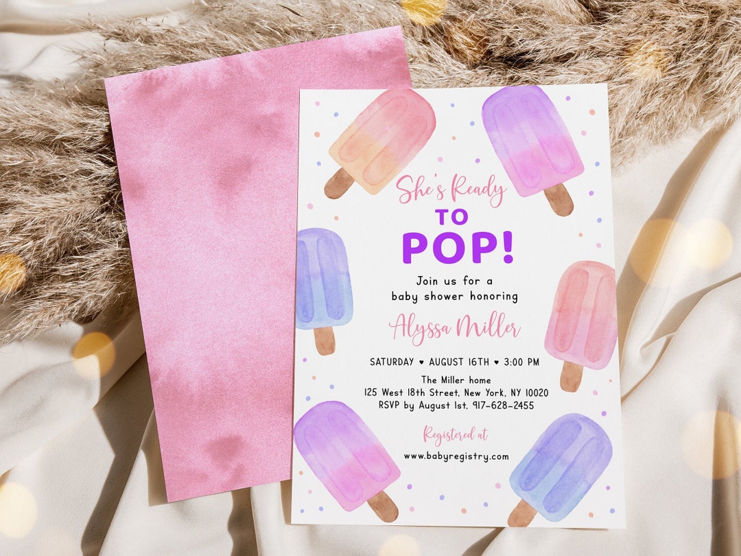 Editable She's Ready to Pop Popsicle Baby Shower Invitation Pink Purple ...