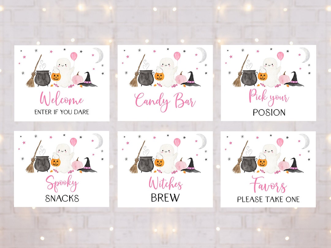 Editable Pink Ghost Birthday Signs Table Signs Set of 6 Boo Turning Two ...