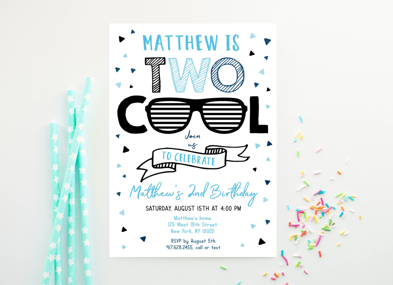 Editable Two Cool Birthday Invitation Two Cool Party | Etsy