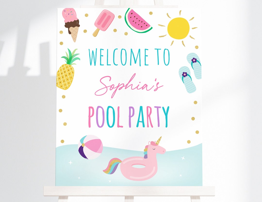 Editable Pool Party Welcome Sign Pool Party Birthday Girls - Etsy