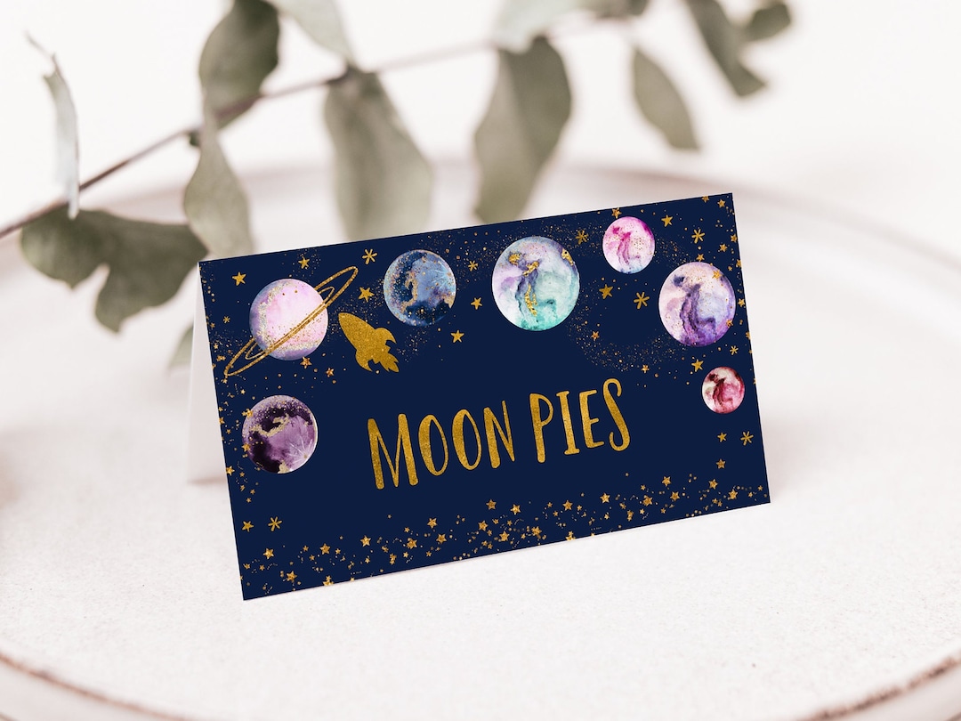 Editable Galaxy Birthday Tent Cards Food Labels Place Cards Pink Gold ...