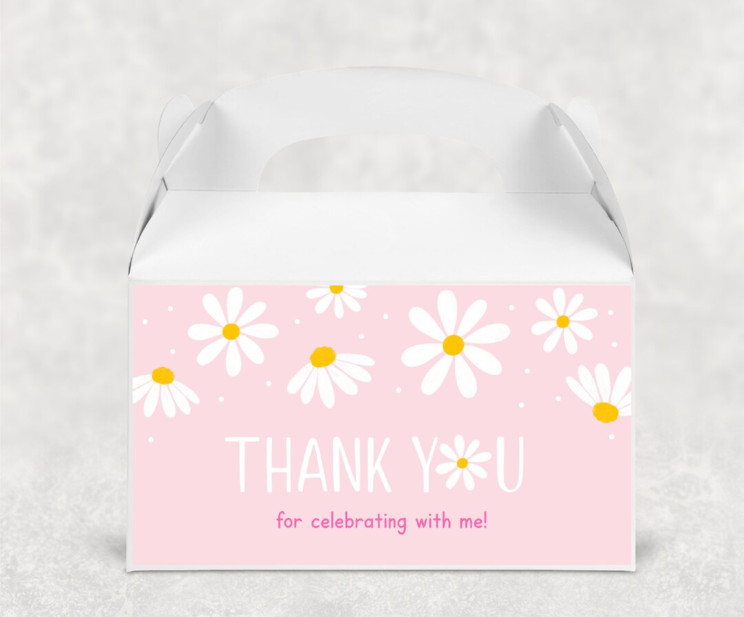 Editable Pink Daisy Birthday Favor Box Label Gable Box Label Retro ...