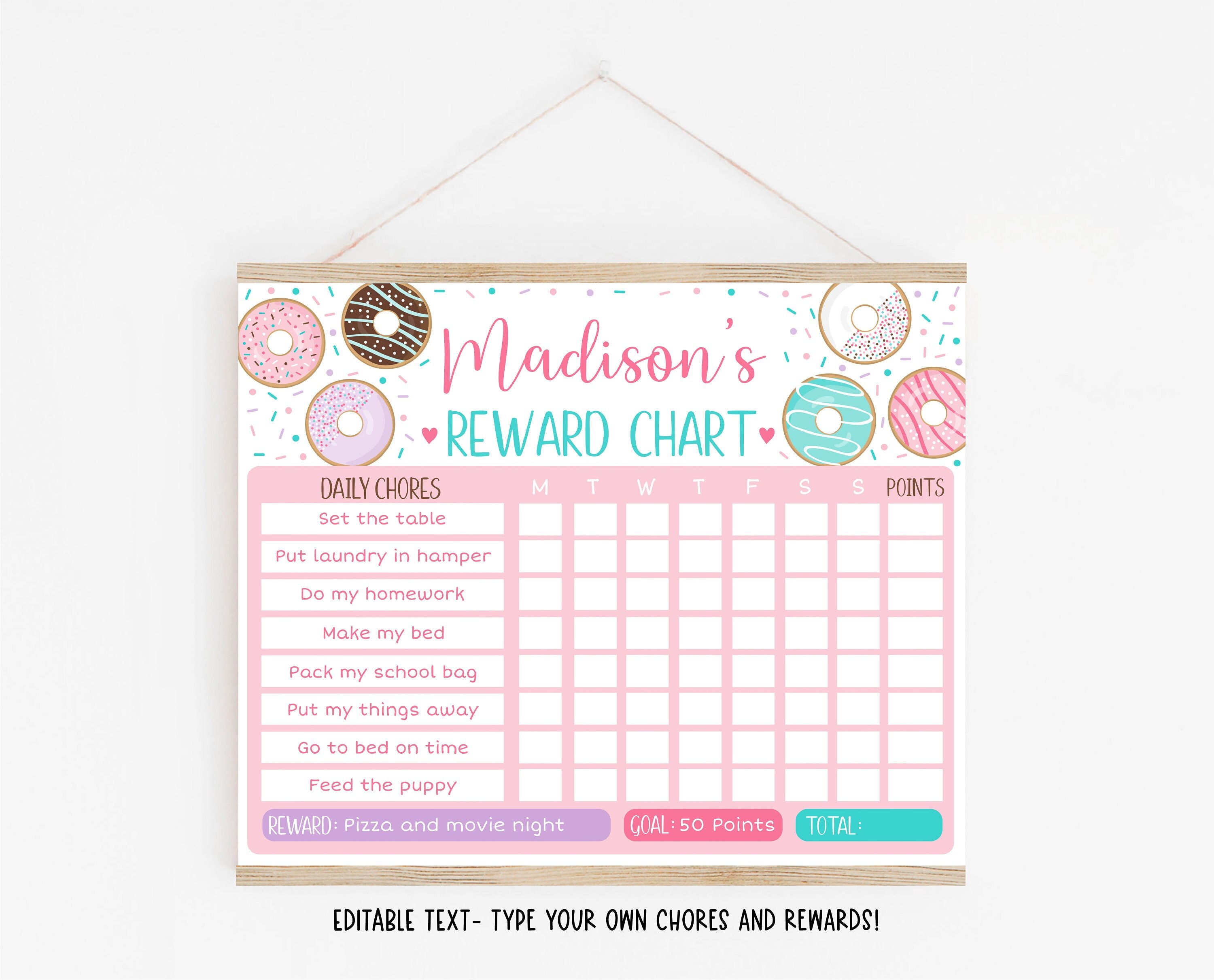 EDITABLE Donut Reward Chart Donut Behavior Chart Pink Donut - Etsy ...