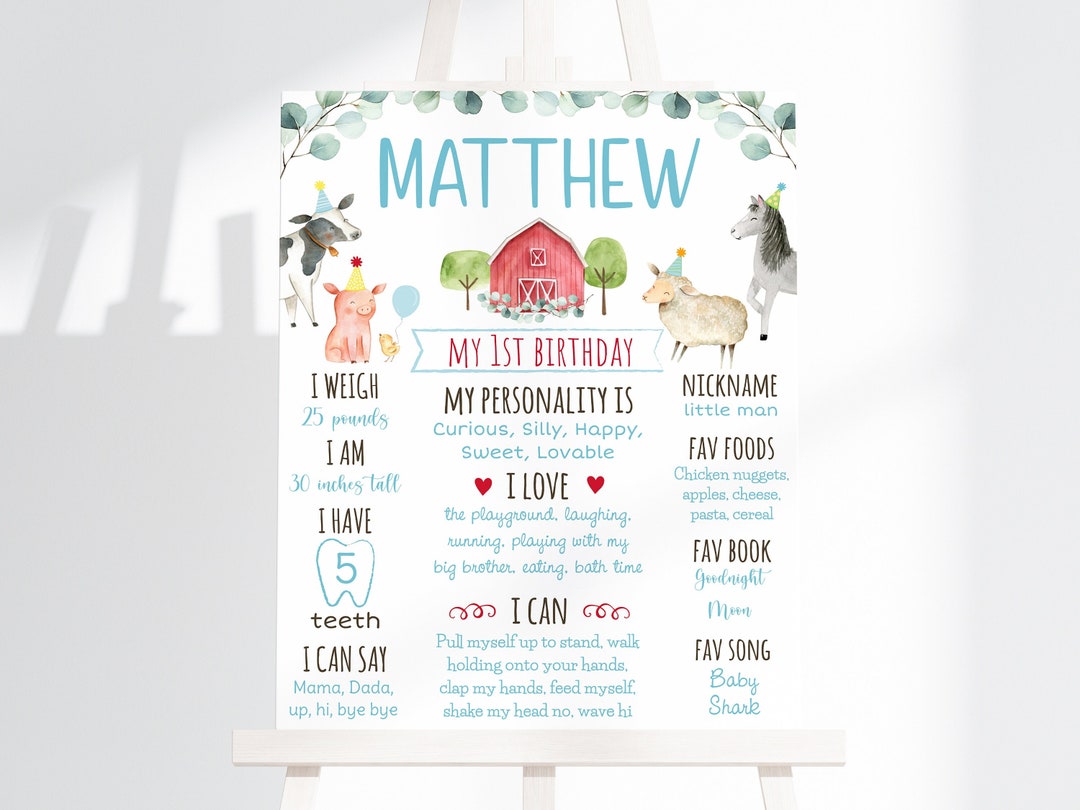 Editable Farm Birthday Milestone Poster Farm 1st Birthday Boy Barnyard ...