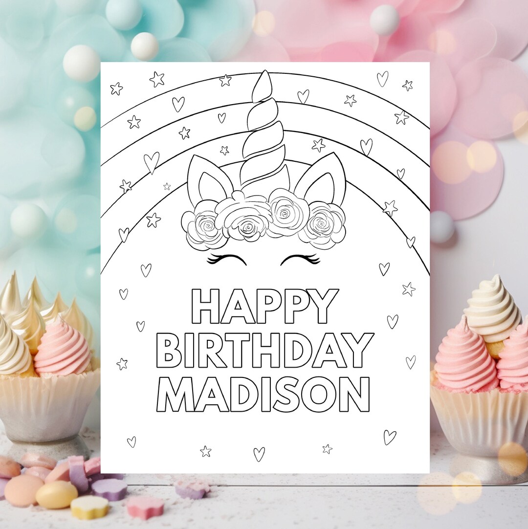 Unicorn Birthday Coloring Page, Birthday Activity, Kids Coloring Page ...