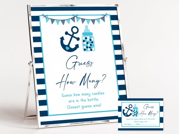 Nautical Guess How Many Game, Nautical Baby Shower, Anchor, Navy & Aqua ...