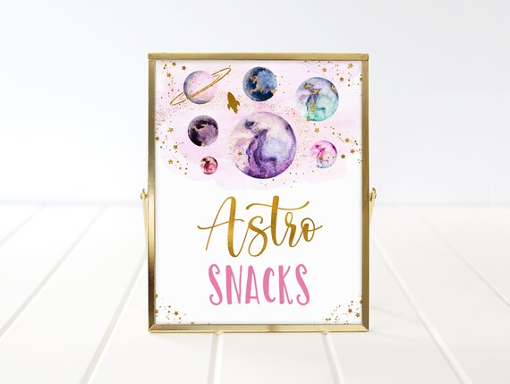 Astro Snacks Space Birthday Dessert Sign Snack Sign Pink Gold | Etsy