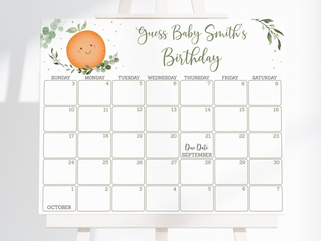 Editable Little Cutie Baby Due Date Calendar Game Clementine Gender ...