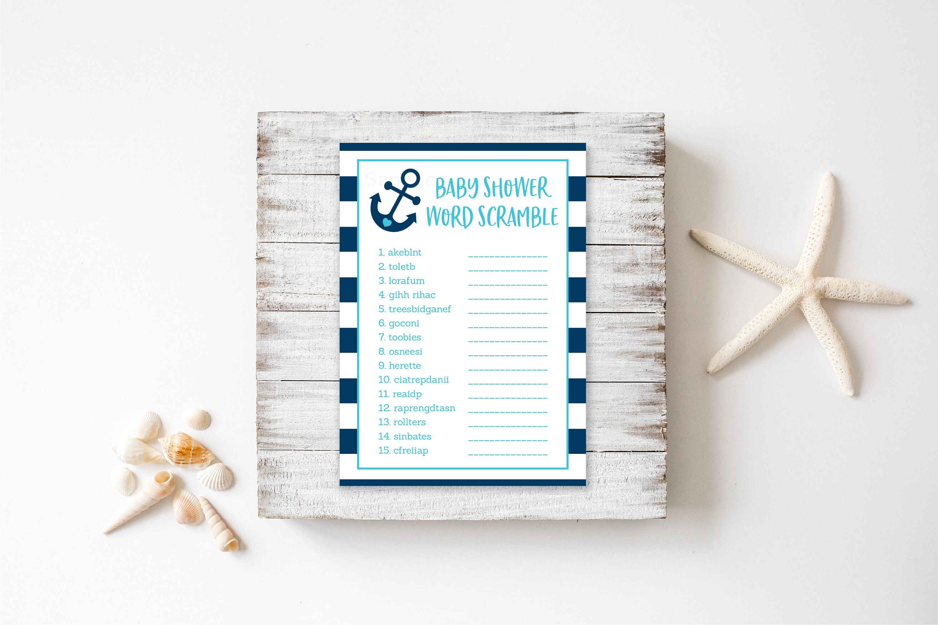Nautical Baby Shower Word Scramble Game Nautical Stripes | Etsy