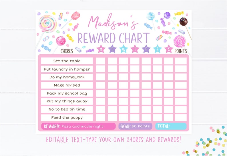 Editable Candy Reward Chart Lollipop Reward Chart Sweet Shop | Etsy