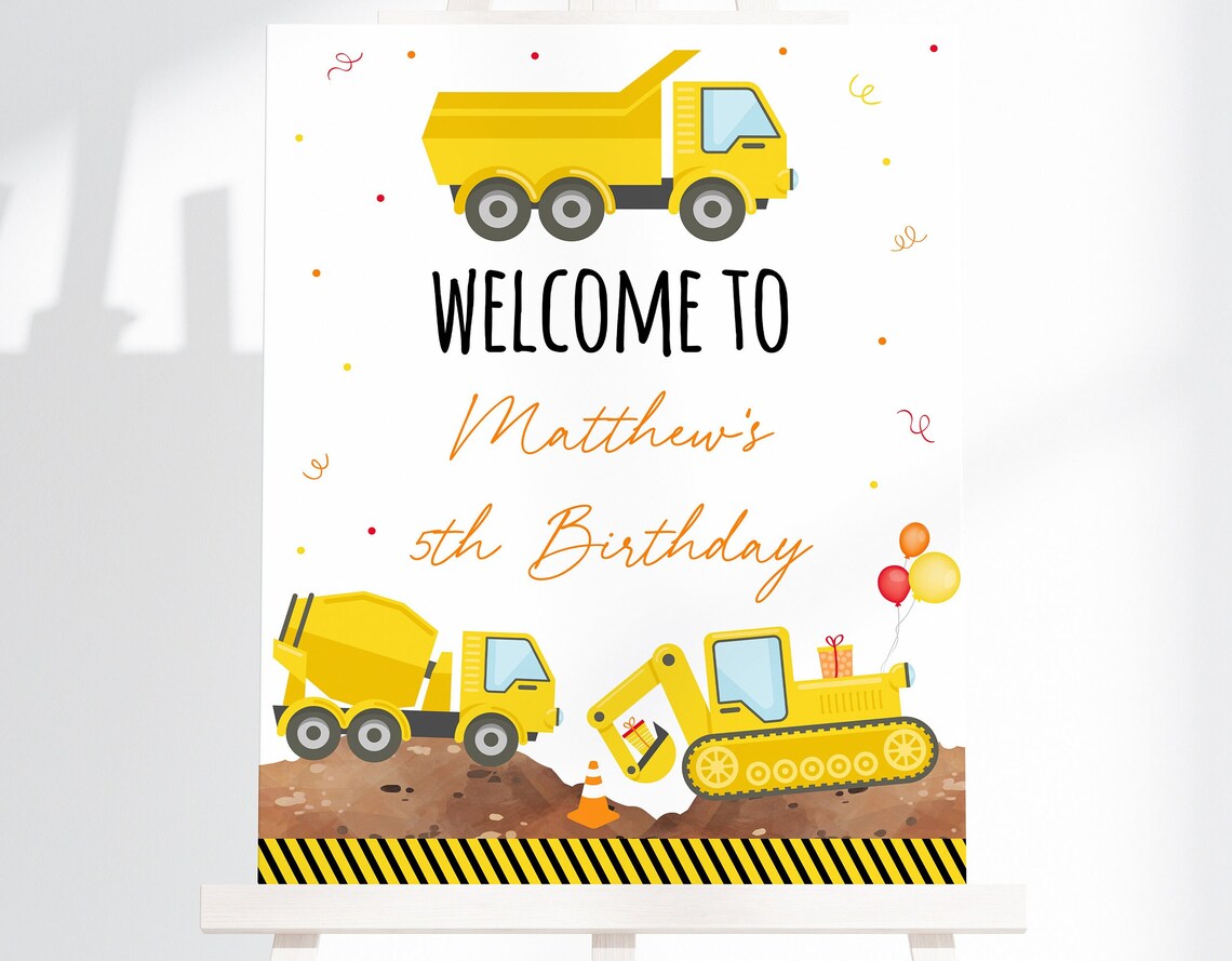 Editable Construction Birthday Welcome Sign Construction - Etsy