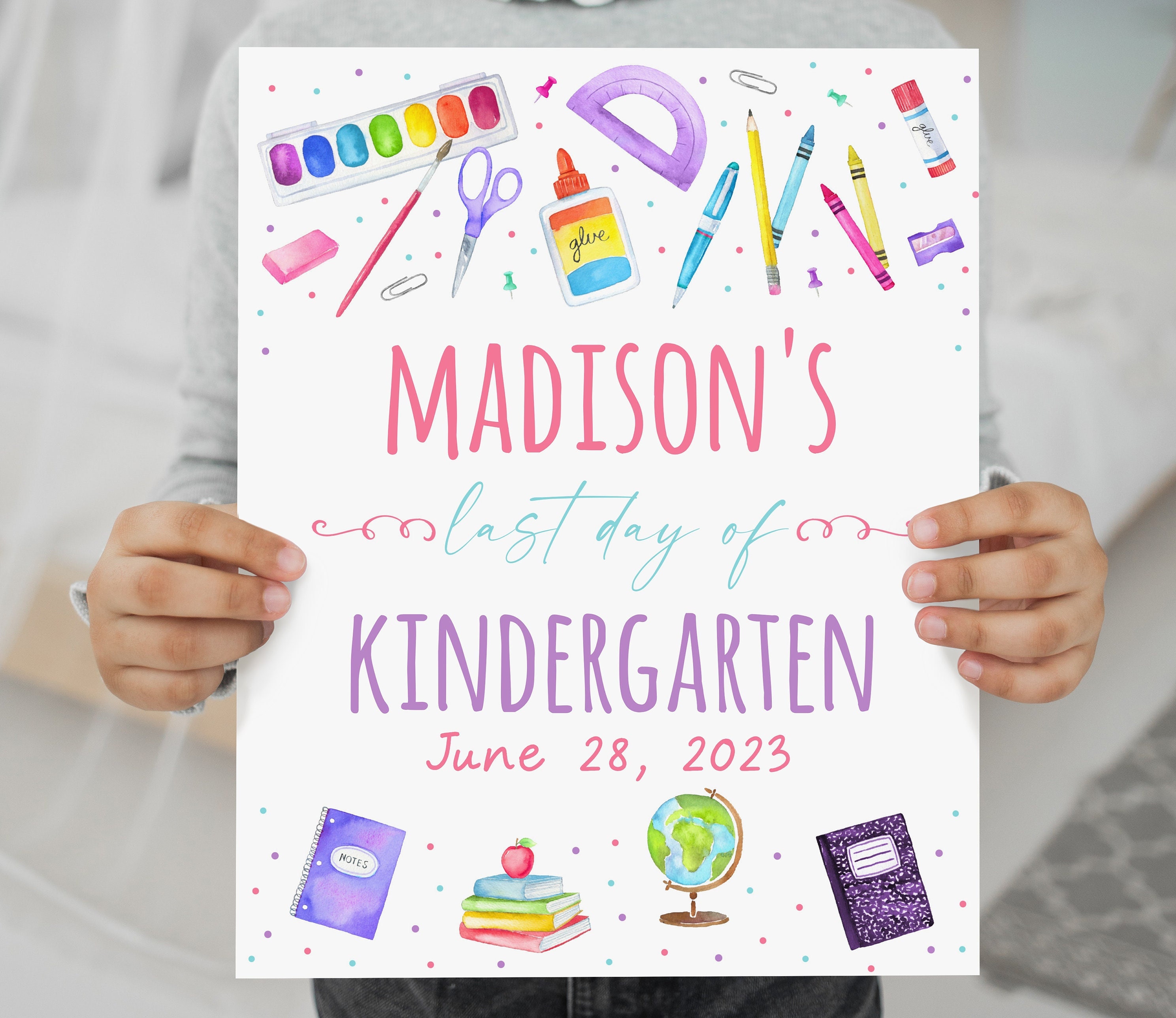 Editable Girl Last Day of School Sign School Supplies Globe Girl Last ...