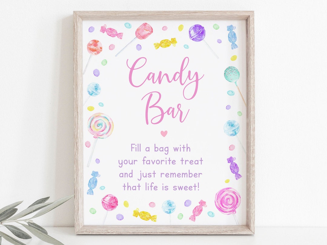 Candy Bar Party Sign Sweet Shop Birthday Candy Birthday Lollipop Sweet ...