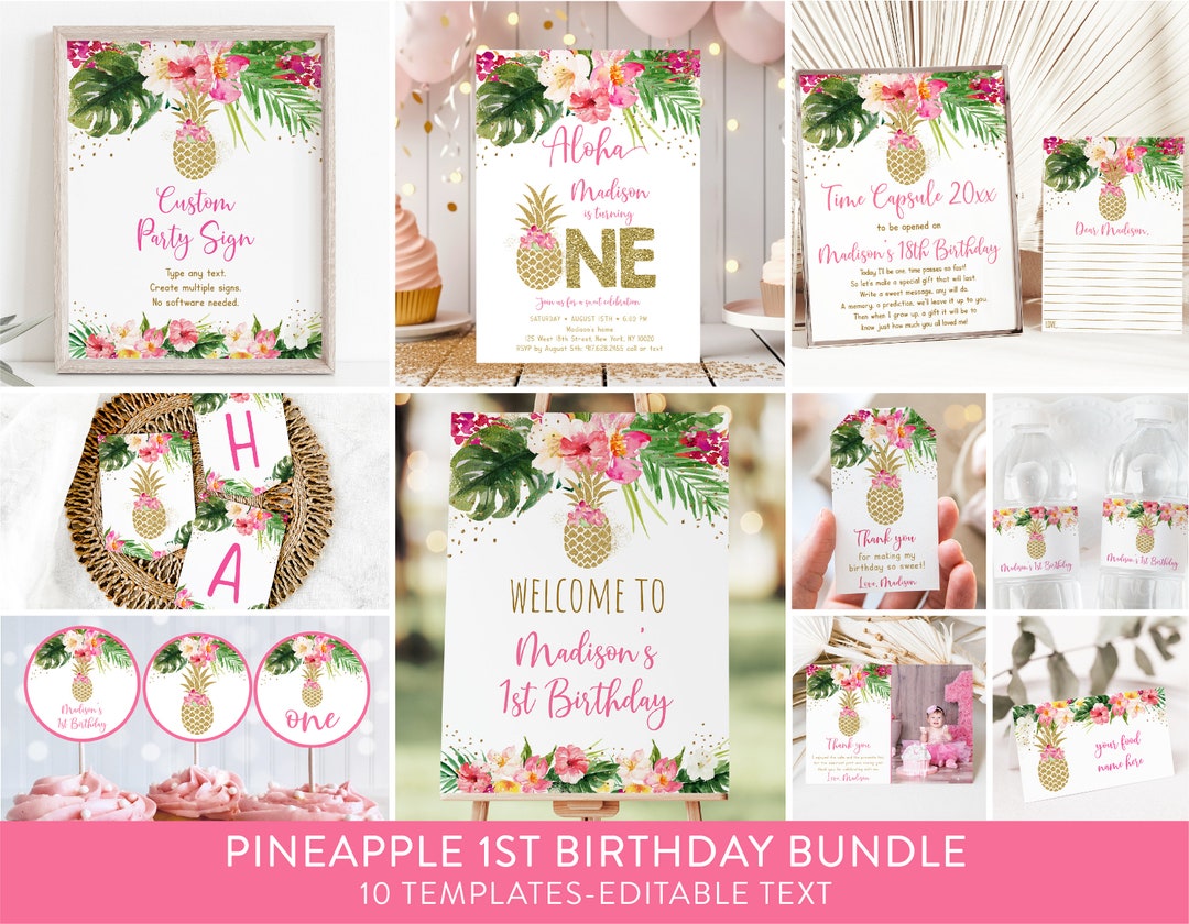 Editable Pineapple 1st Birthday Invitation Bundle Sweet as A Pineapple ...