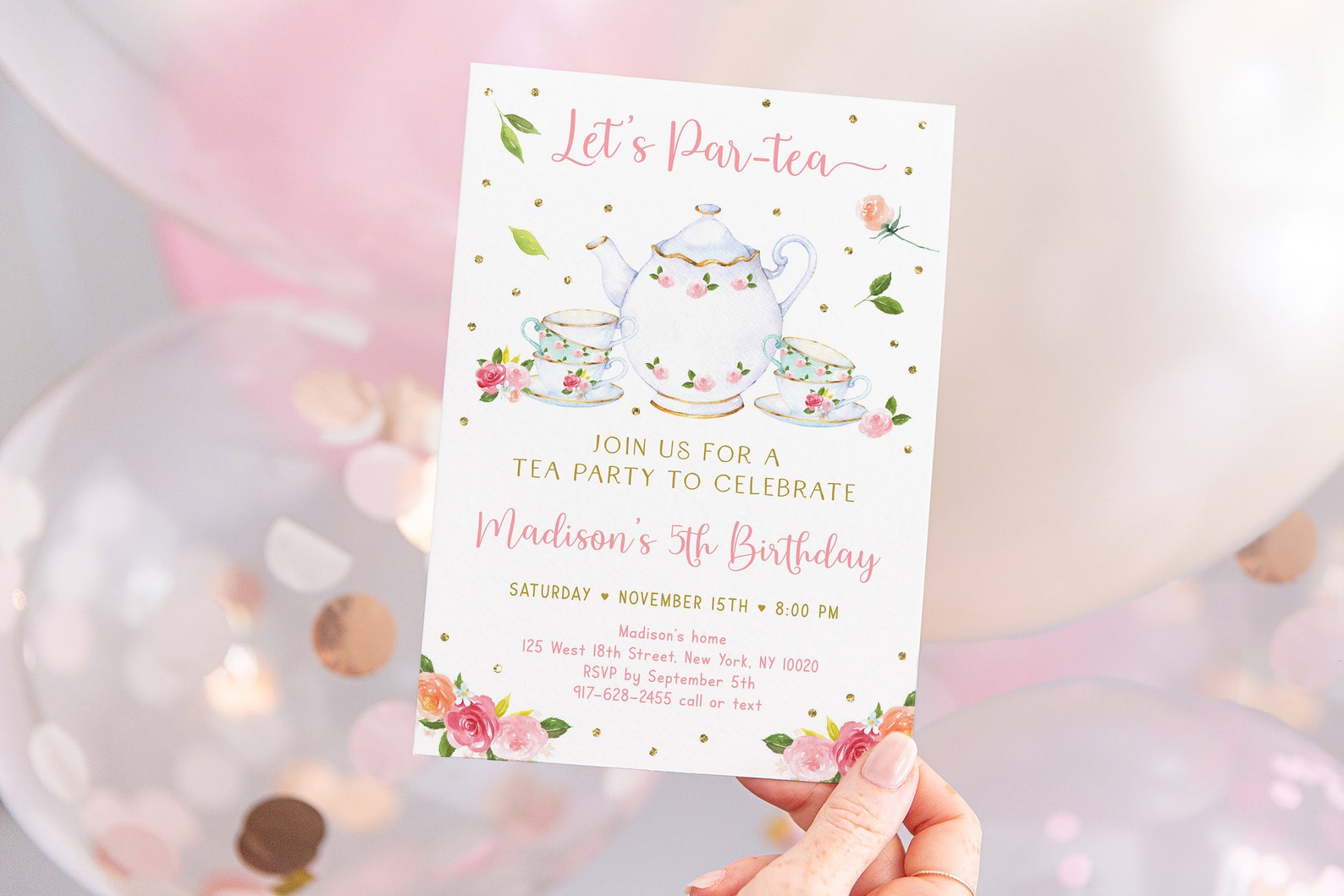 Editable Let's Par-tea Birthday Invitation Tea Party - Etsy