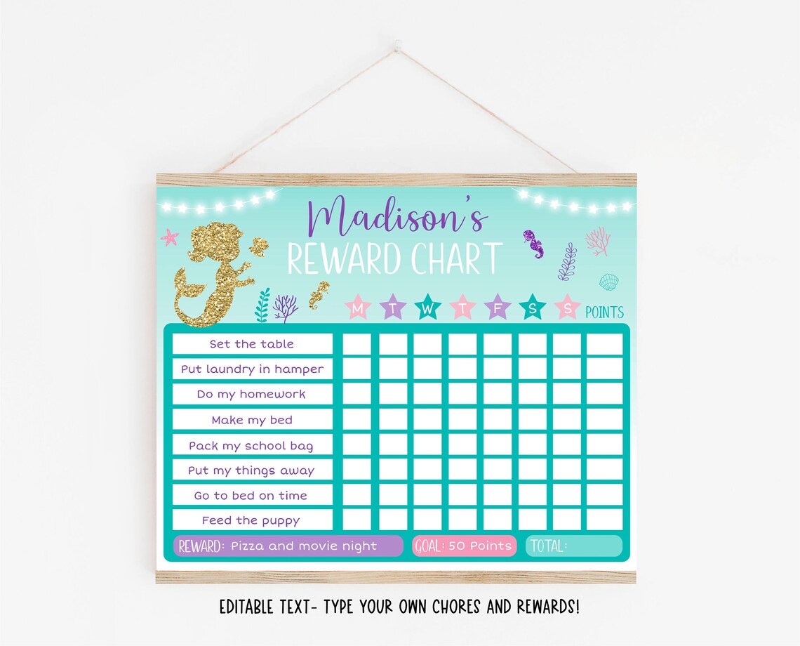 EDITABLE Baby Mermaid Reward Chart Mermaid Behavior Chart - Etsy