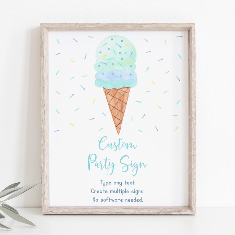 Editable Ice Cream Birthday Sign Boy Blue Ice Cream Birthday Party ...