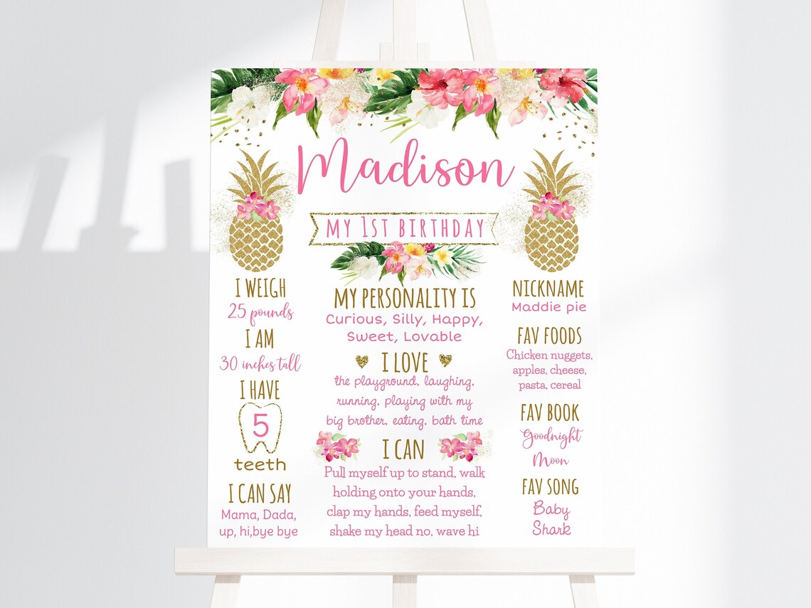 Editable Pineapple Birthday Milestone Sign Tropical Floral - Etsy