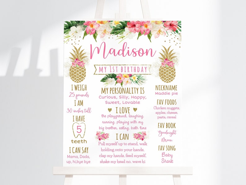 Editable Pineapple Birthday Milestone Sign Tropical Floral - Etsy