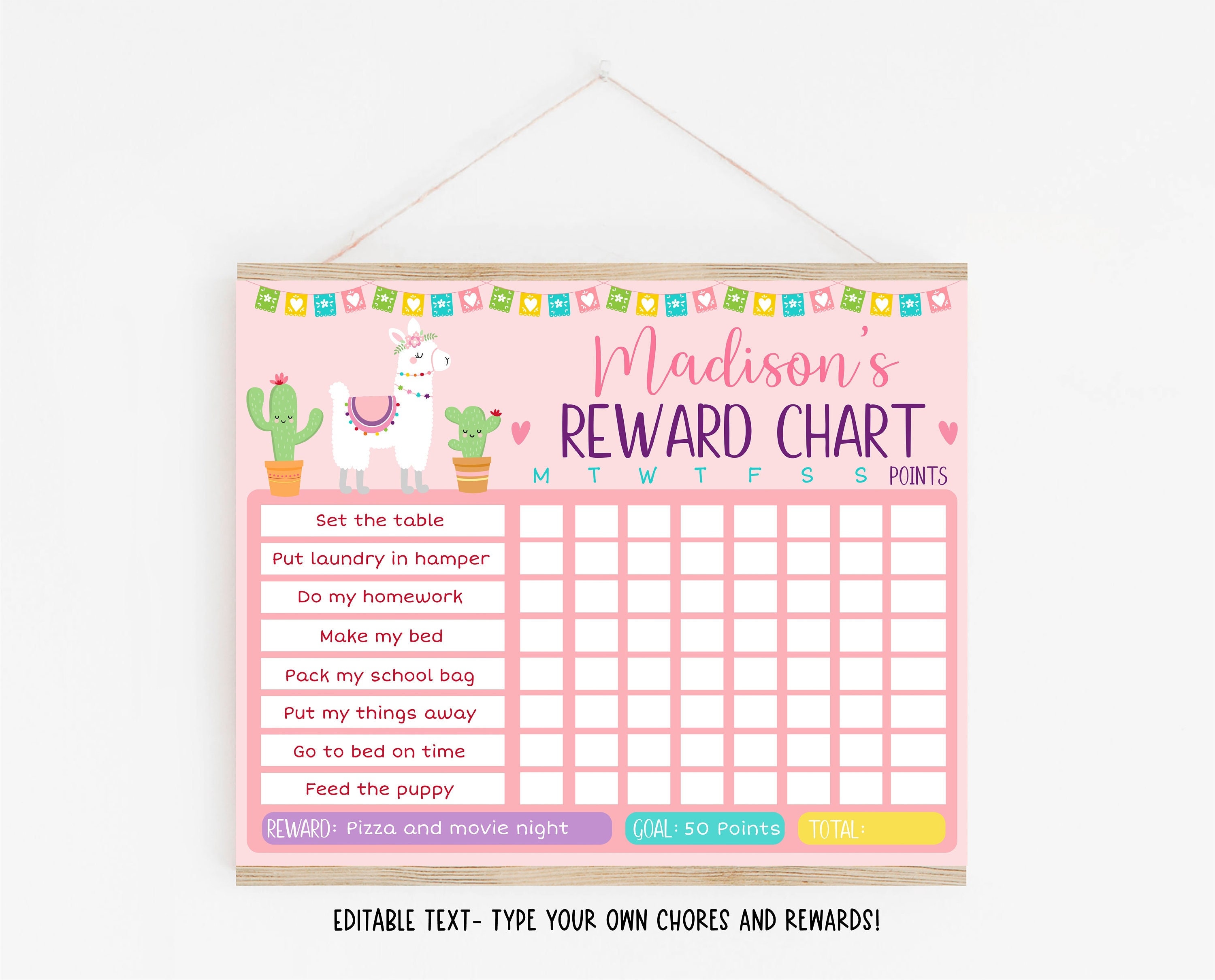 EDITABLE Llama Reward Chart Llama Behavior Chart Cactus Girls Reward ...