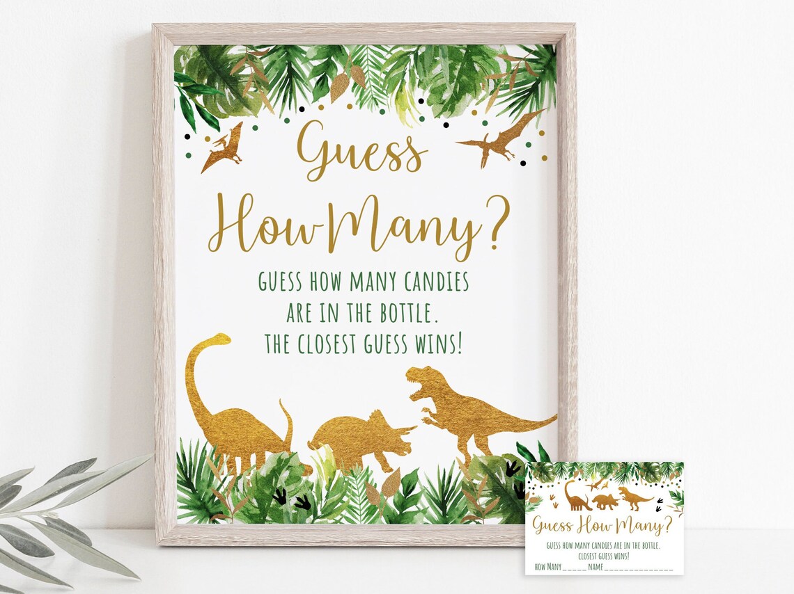 Dinosaur Guess How Many Game Dinosaur Baby Shower Gold - Etsy