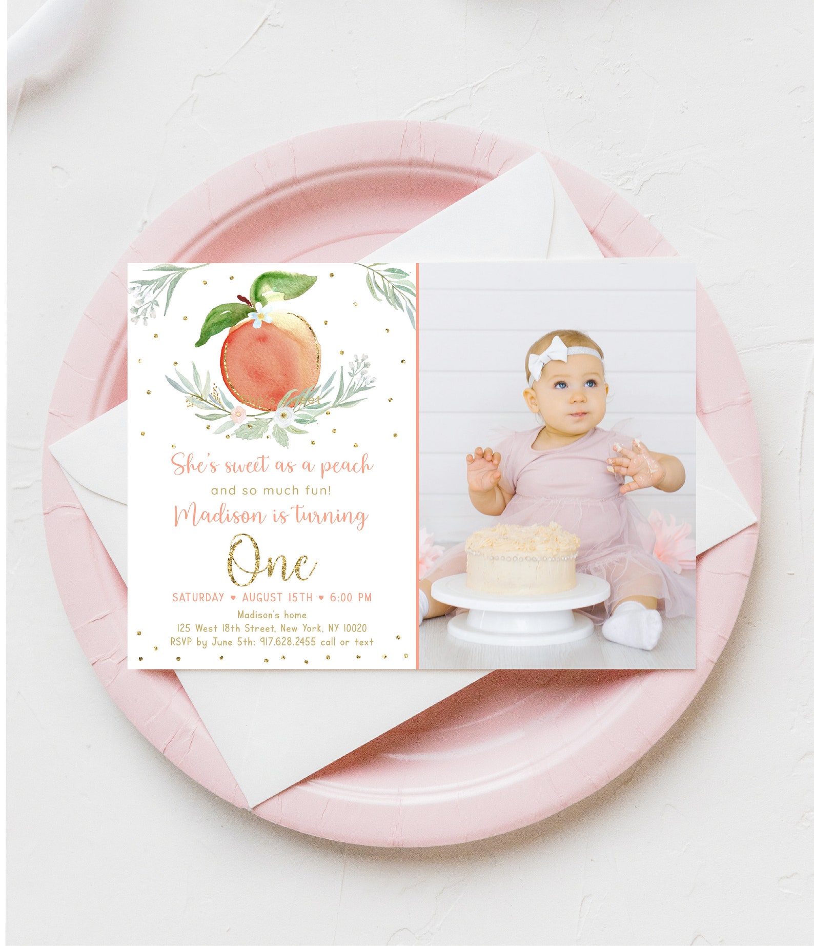 Editable Peach Birthday Invitation Sweet as A Peach First - Etsy