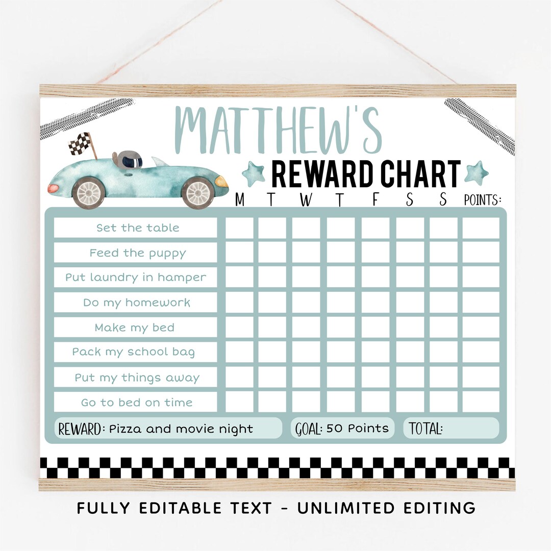 Race Car Reward Chart: Editable Behavior Tracker (digital Download) - Etsy