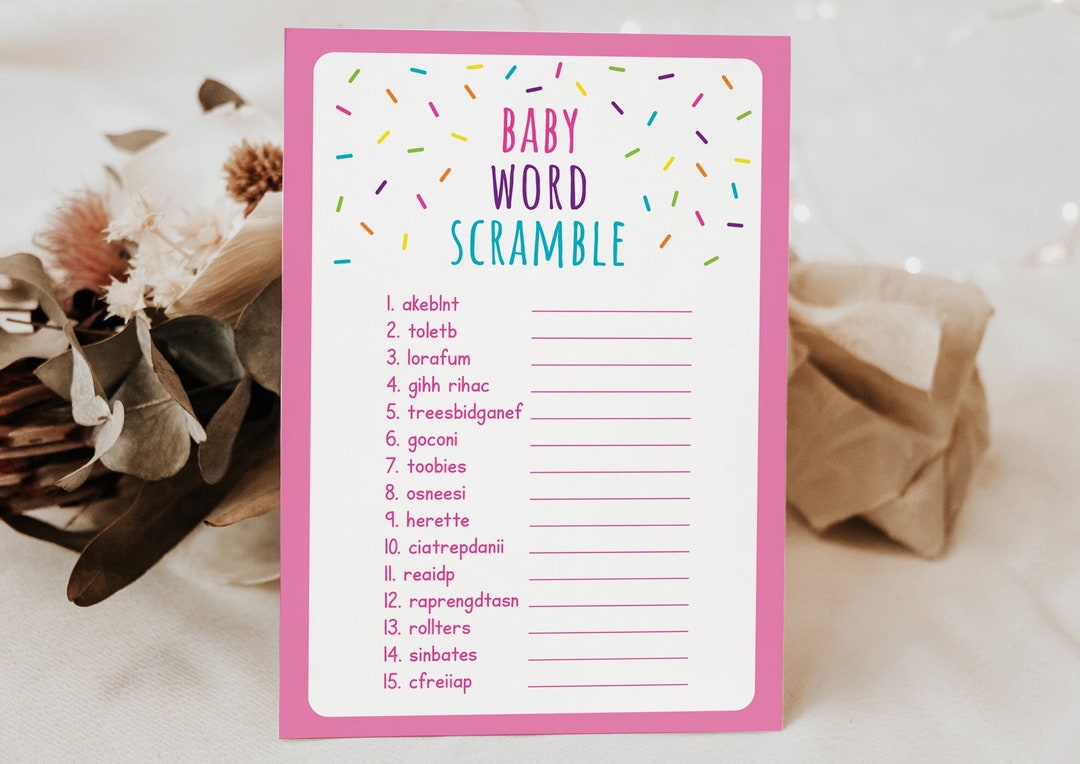 Pink Baby Sprinkle Word Scramble Game Baby Girl Sprinkle Baby Sprinkle ...