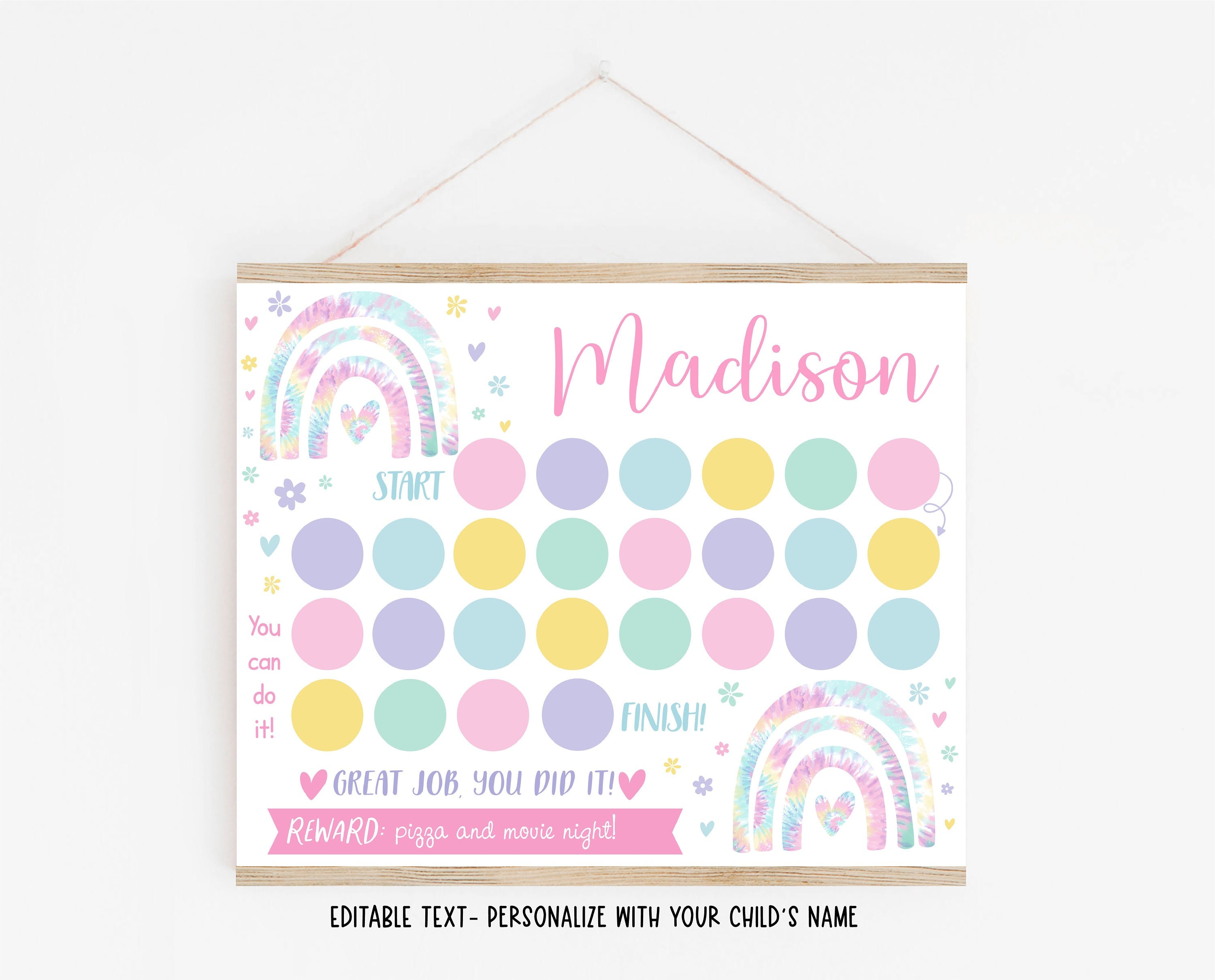 Editable Girls Reward Chart, Sticker Chart, Tie Dye Pastel Rainbow ...