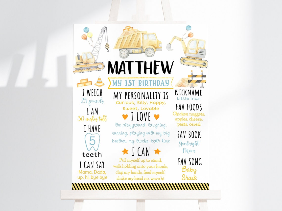 Editable Construction Birthday Milestone Sign Construction | Etsy