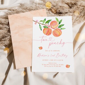 Editable Two Peachy Birthday Invitation Peach Birthday Invite Peach ...