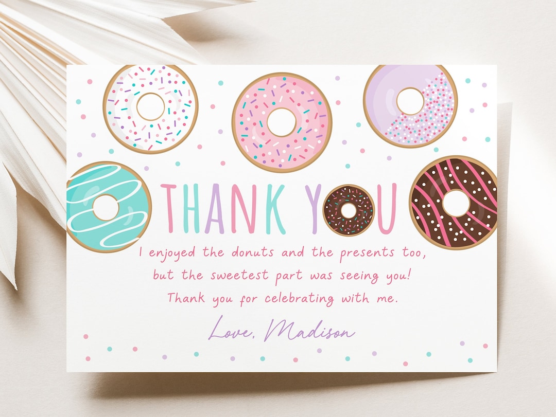 Editable Donut Thank You Card Donut Birthday Pink Donut - Etsy