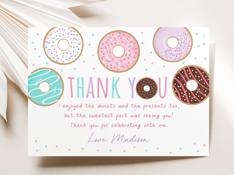 Editable Donut Thank You Card Donut Birthday Pink Donut - Etsy